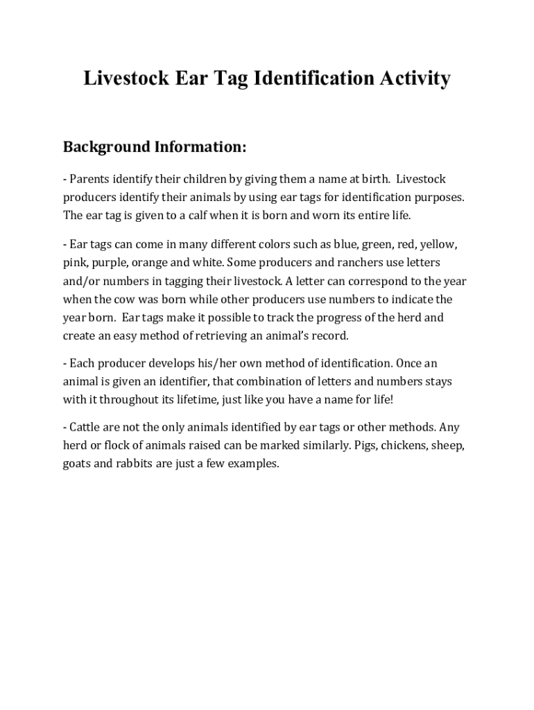 Fillable Online The Form and Function of Livestock Ear Tags Fax Email ...