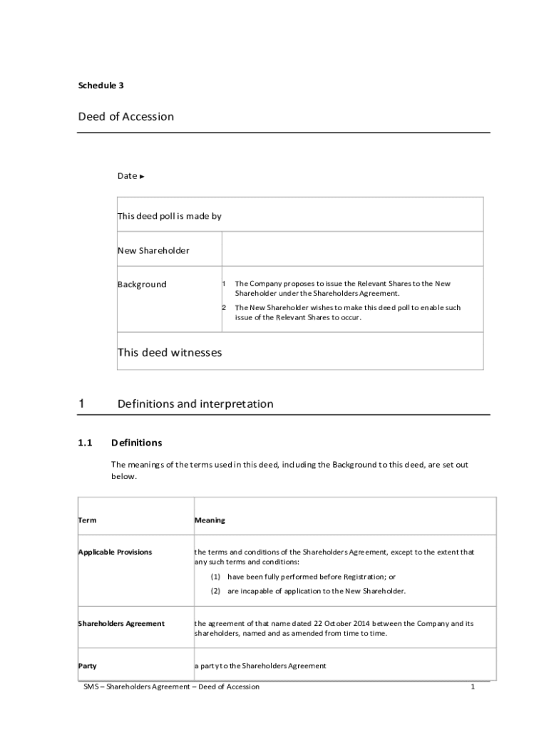 Fillable Online What is Deed of Adherence in a Shareholders Agreement ...
