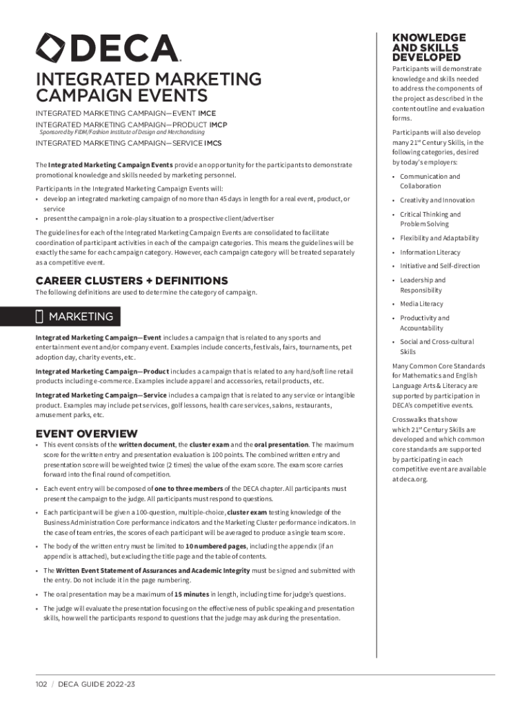 Fillable Online DECA's Integrated Marketing Campaign Events Fax Email ...