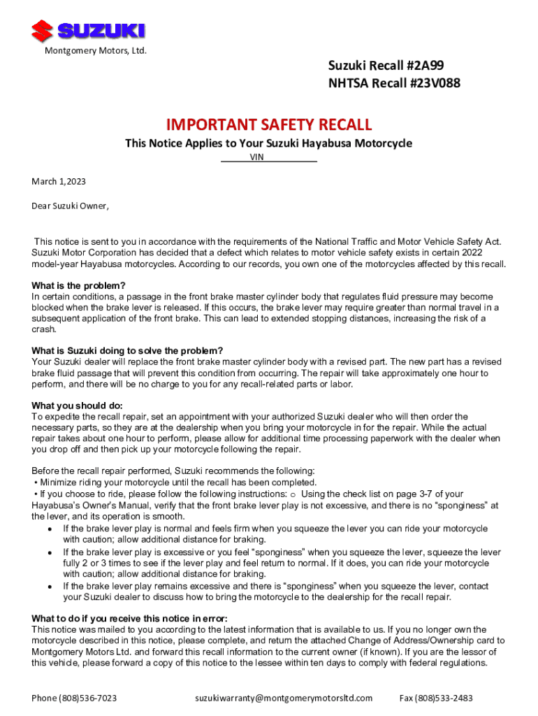 Fillable Online Important Recall Info That MAY Affect Your Vehicle Fax ...