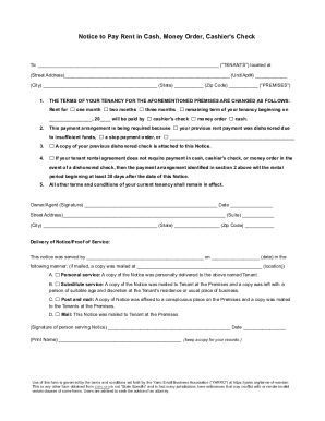 Fillable Online Notice to Pay Rent in Cash, Money Order or Cashier's ...