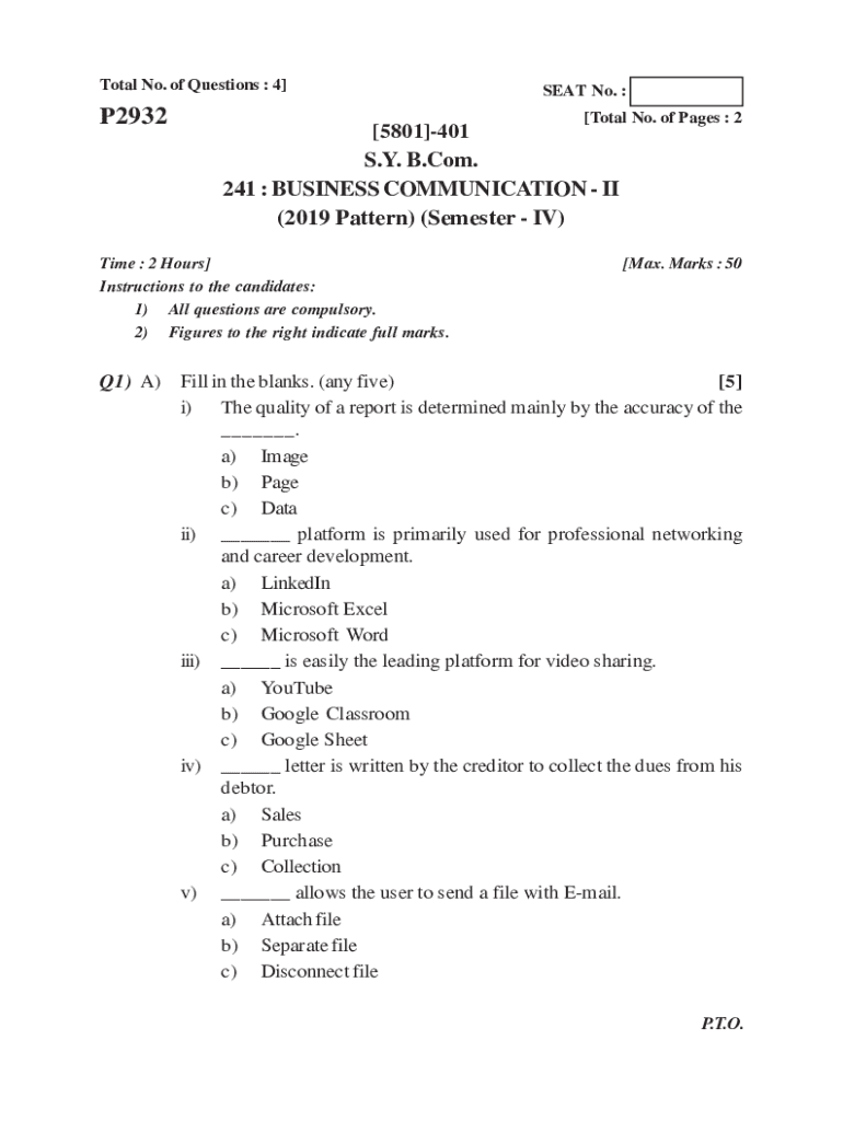 Fillable Online S. Y. B. Com, Sem IV - Business Communication II - YouTube Fax Email Print ...