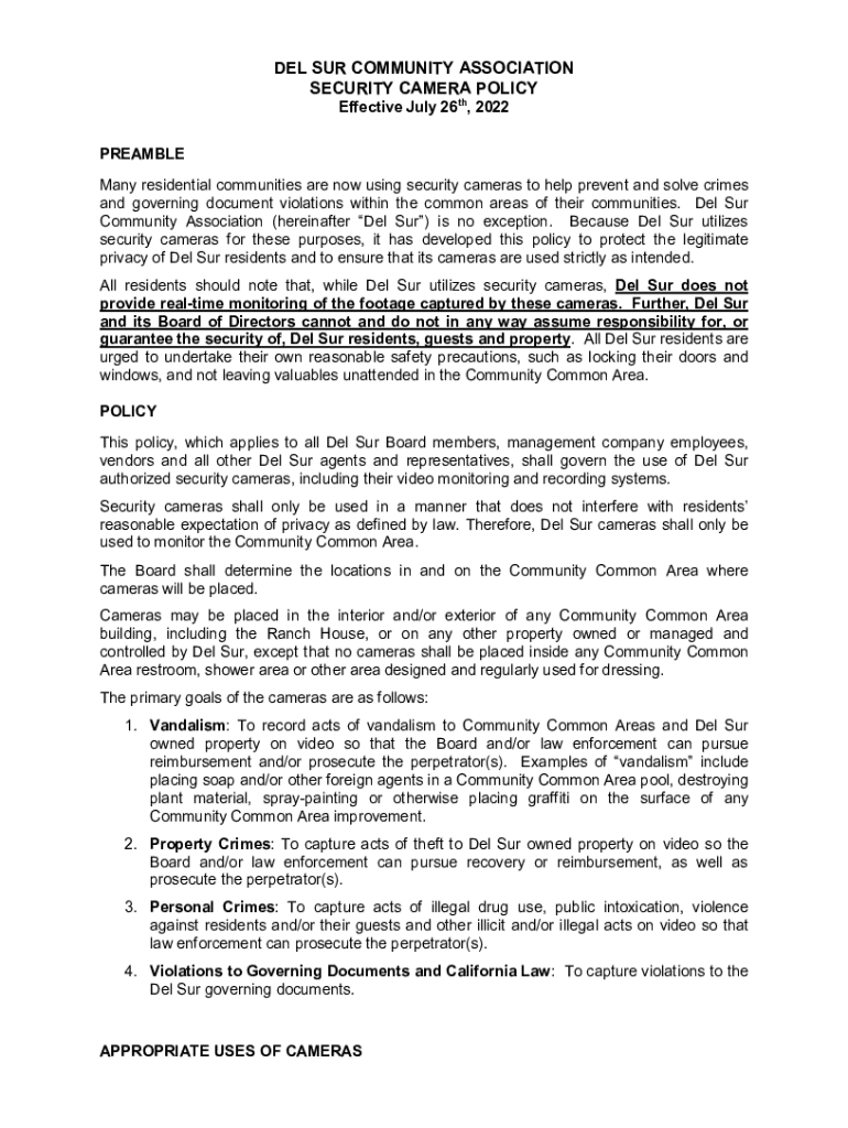 Fillable Online Security Cameras and Your HOA - What You Need to Know ...