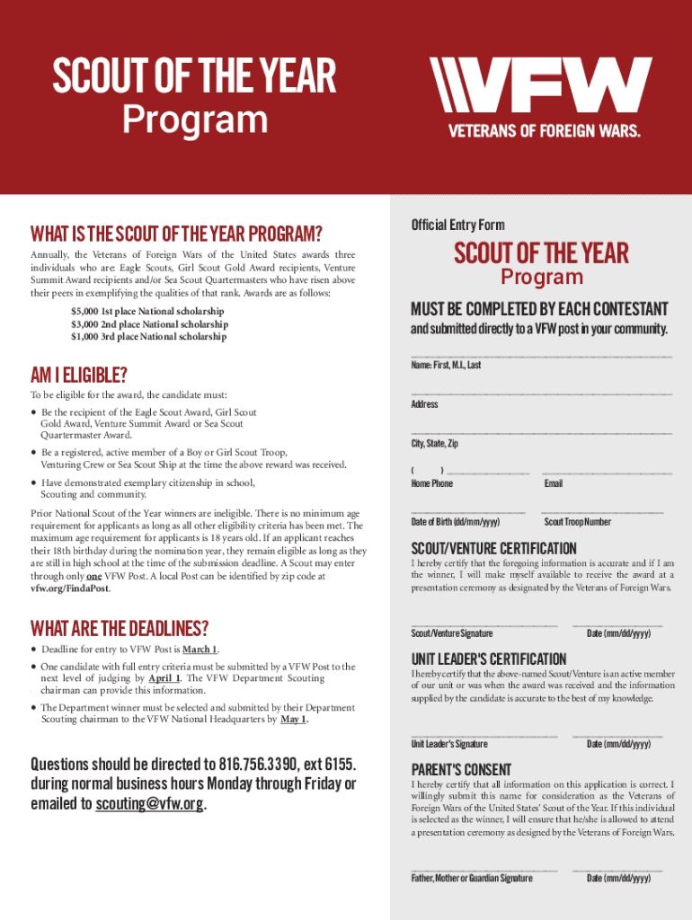 Fillable Online the vfw scouting program organizing your department team Fax Email Print - pdfFiller