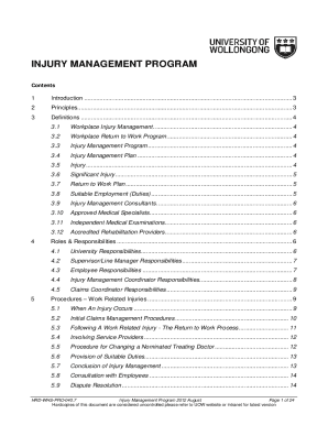 Fillable Online INJURY MANAGEMENT POLICY Fax Email Print - pdfFiller