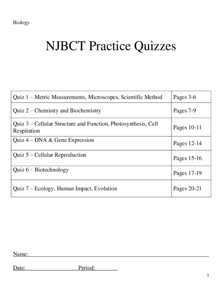 Fillable Online NJBCT Practice Quizzes Fax Email Print - pdfFiller