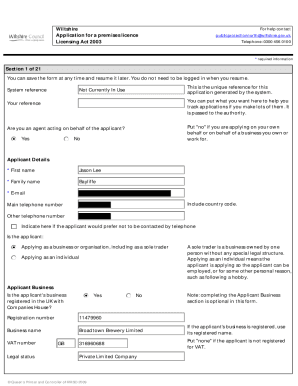 Fillable Online Application for a premises licence from Wiltshire Council Fax Email Print ...