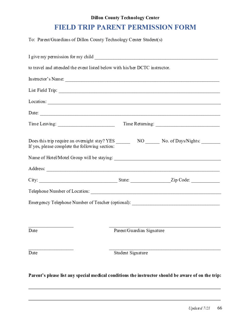 Fillable Online FIELD TRIP PARENT PERMISSION FORM Fax Email Print ...
