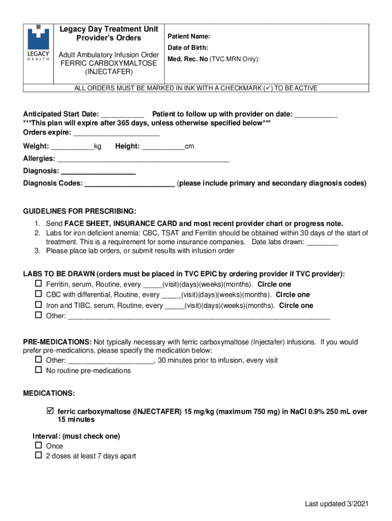 Fillable Online INJECTAFER Approved in the U.S. for the Treatment of ...