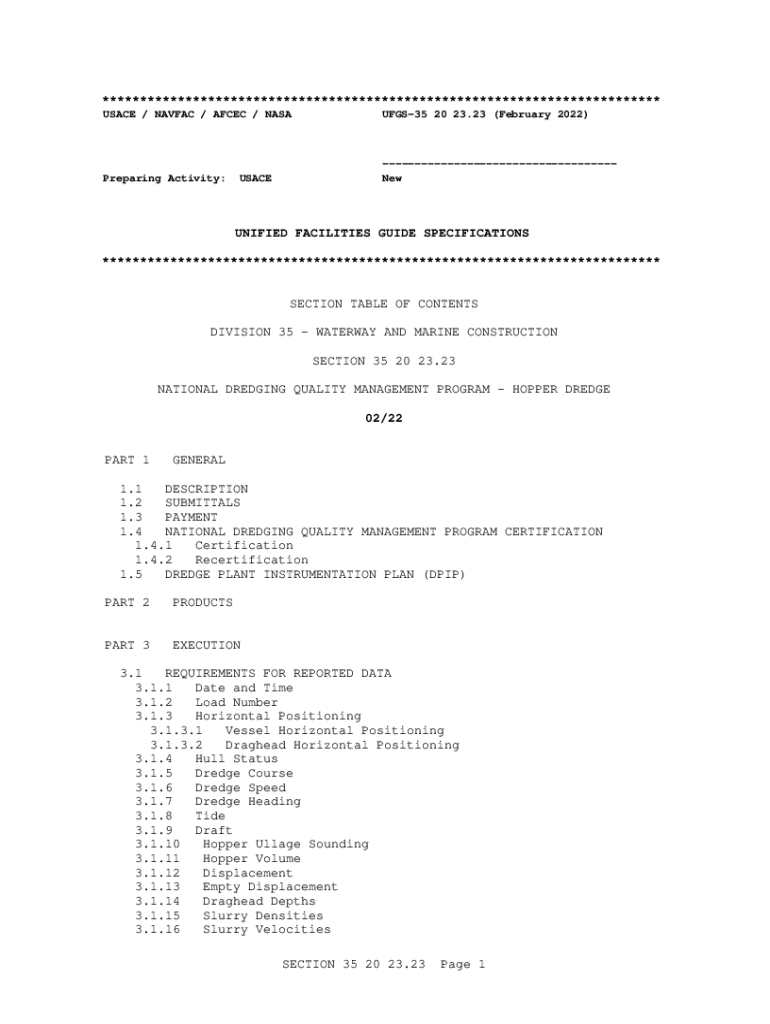 Fillable Online UFGS 35 20 23.23 National Dredging Quality Management ... Fillable Online UFGS 35 20 23.23 National Dredging Quality Management ...