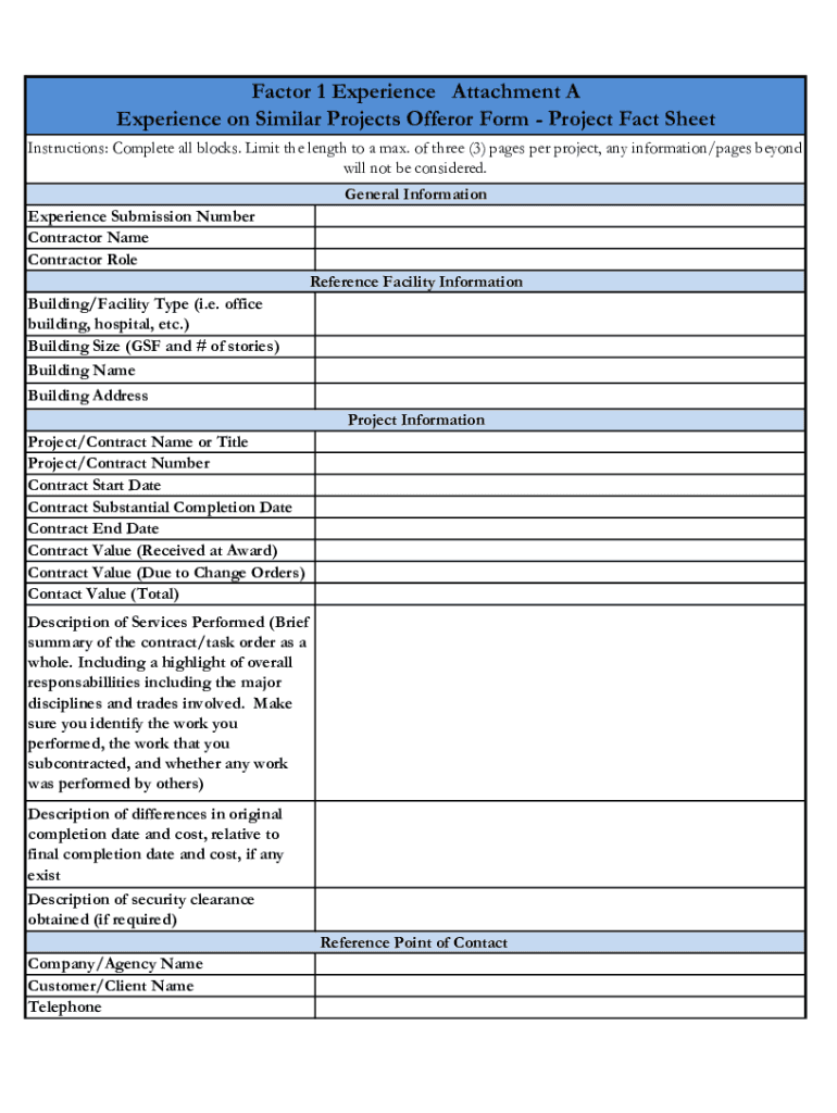Fillable Online Attachment A - Experience on Similar Projects Offeror ...