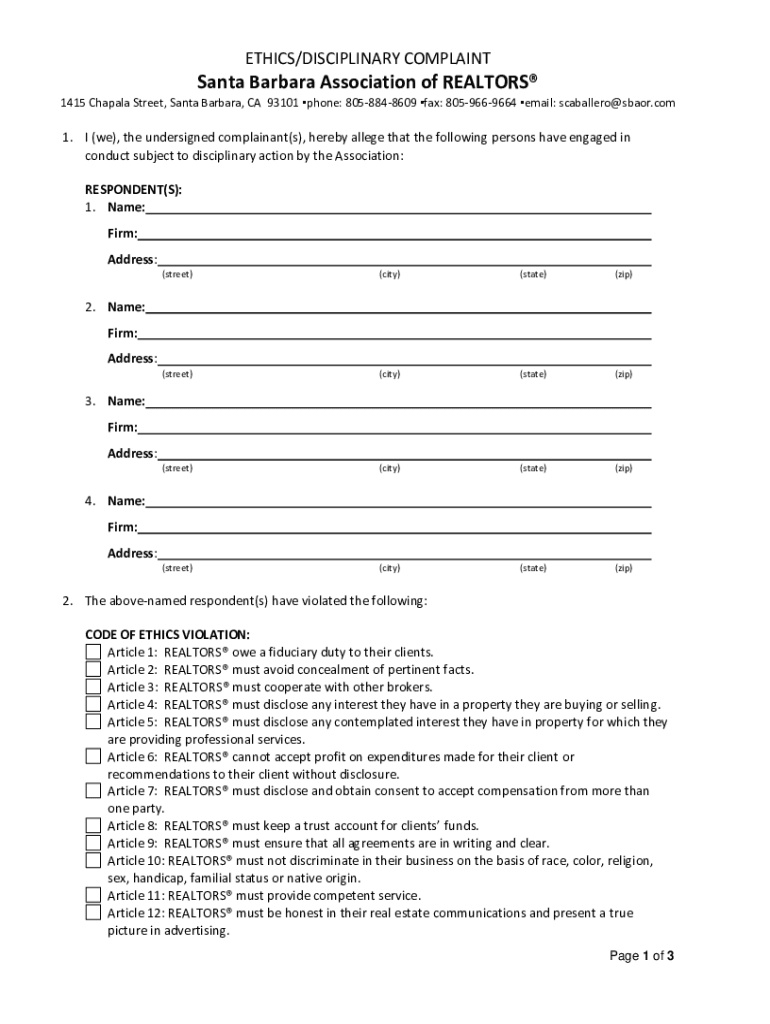 Fillable Online Disciplinary Complaint Form (D-1) Fax Email Print - pdfFiller