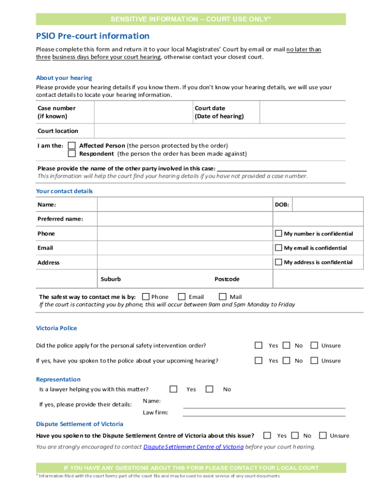 Fillable Online Before an applicant goes to the court hearing Fax Email Print - pdfFiller
