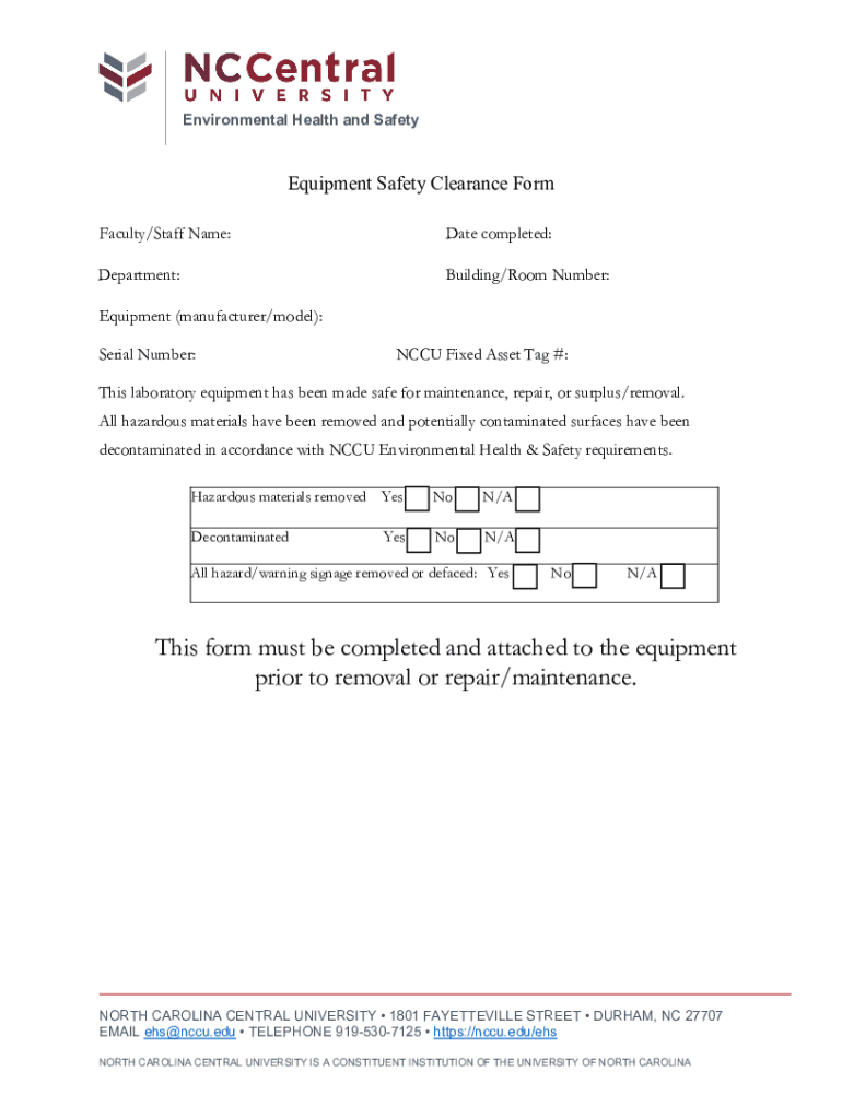 Fillable Online Equipment Safety Clearance Form Fax Email Print - pdfFiller