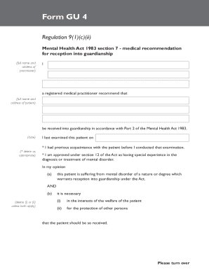 Fillable Online Guardianship forms, for use under the Mental Health Act ...