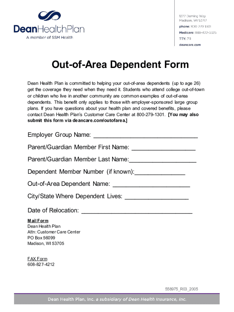 Fillable Online Out of Area Dependents form Fax Email Print - pdfFiller