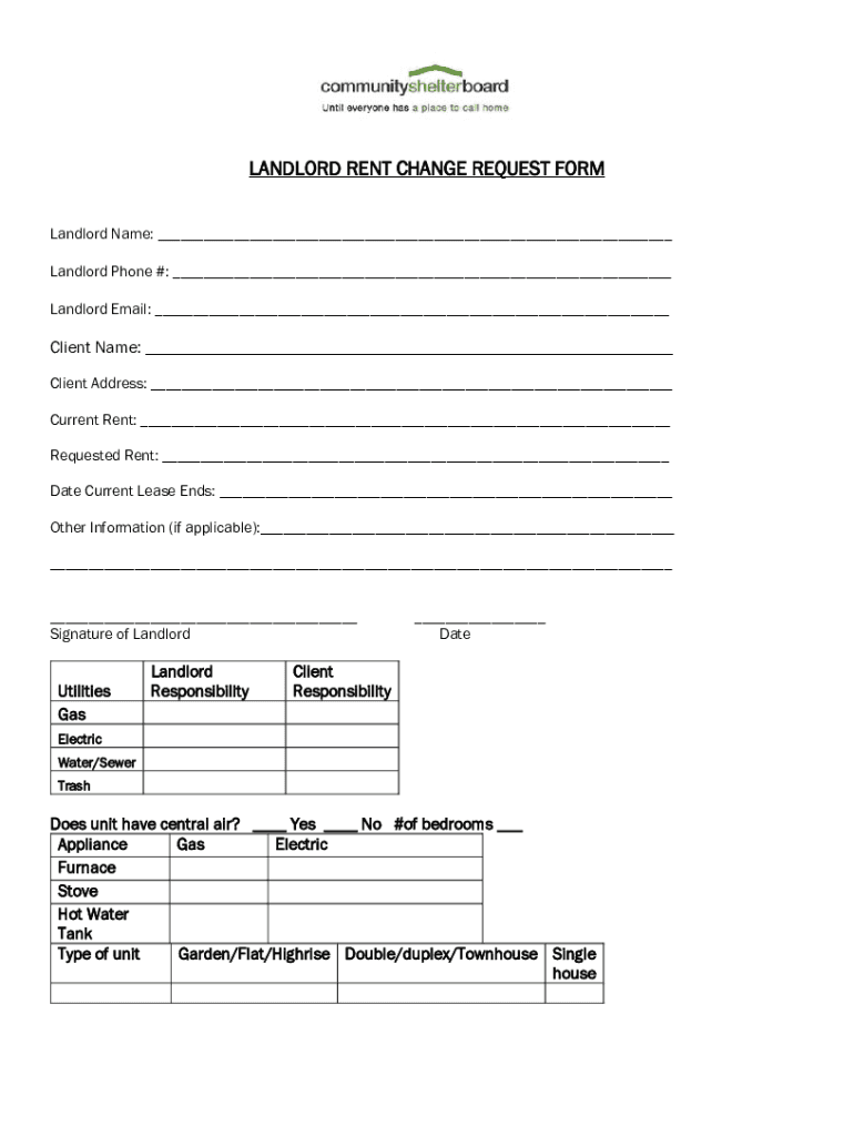 Fillable Online LANDLORD RENT CHANGE REQUEST FORM Fax Email Print ...