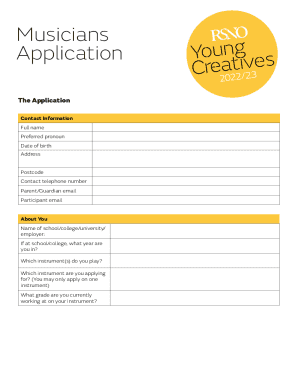 Fillable Online Young Creatives: Musicians Application Form Fax Email ...