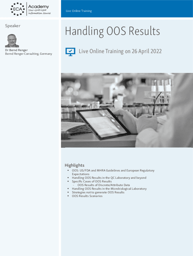 Fillable Online Live Online Course: Out of Specification (OOS ...