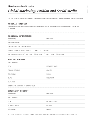 Fillable Online Fashion and Social Media Program Application Form Fax ...