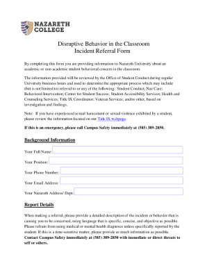 Fillable Online www2 naz Disruptive Behavior in the Classroom Incident ...