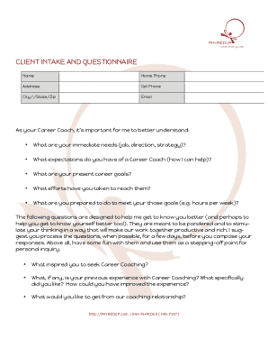 Fillable Online 54 Life Coaching Intake Form Questions + Template Fax ...