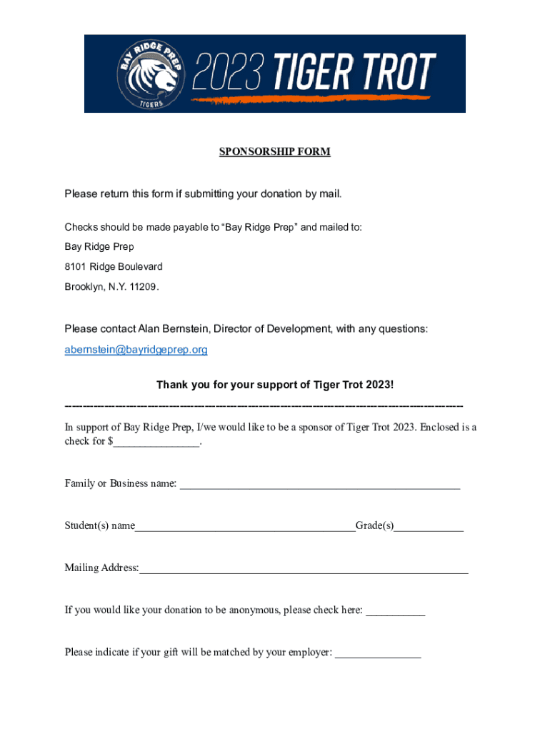 Fillable Online SPONSORSHIP FORM Please return this form if submitting ...