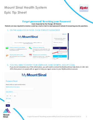 Fillable Online Mount Sinai Health System Epic Tip Sheet Fax Email ...