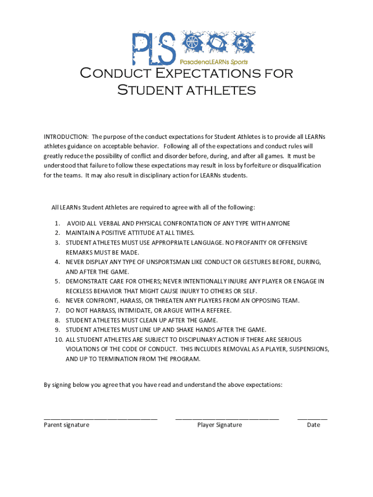 Fillable Online Student Athlete Code of Conduct Guide Fax Email Print ...
