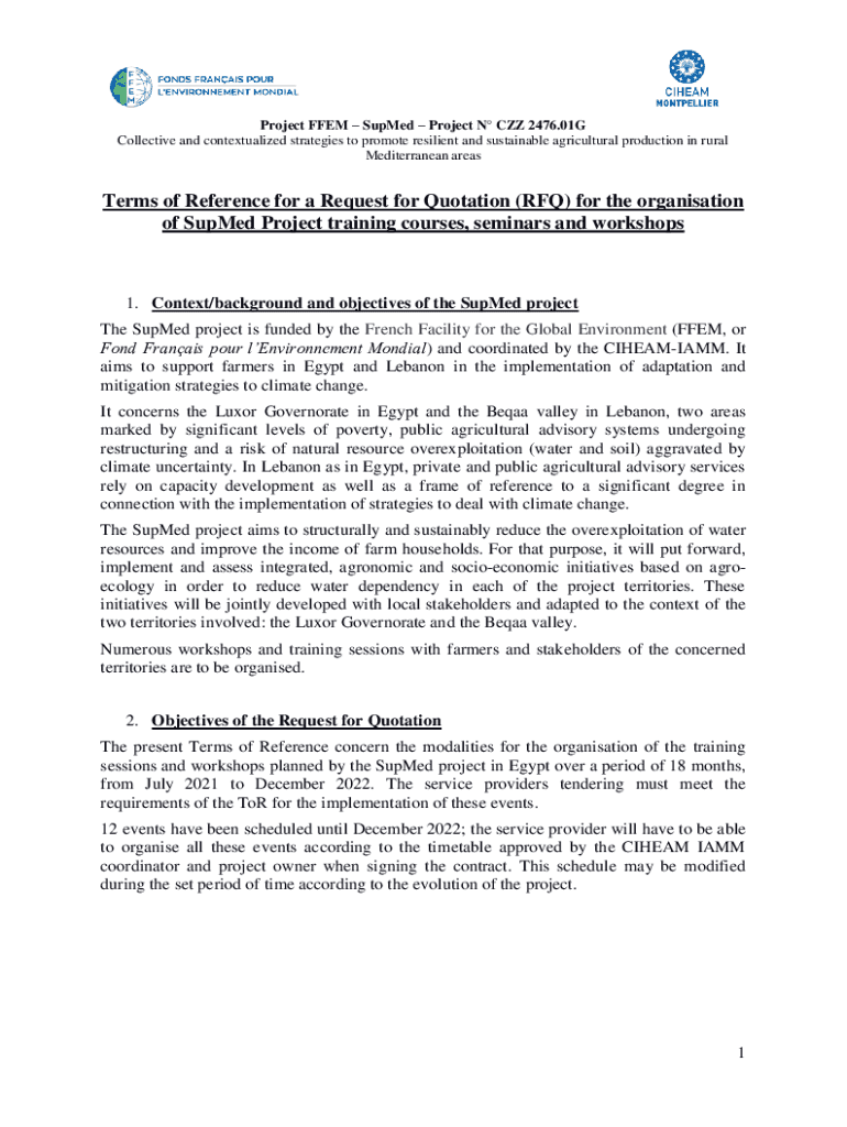 Fillable Online Terms of Reference for a Request for Quotation (RFQ ...