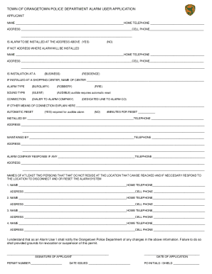 Fillable Online TOWN OF ORANGETOWN POLICE DEPARTMENT ALARM USER ...