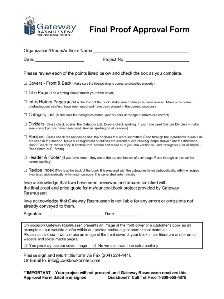 Fillable Online Final Proof Approval Form Fax Email Print - pdfFiller