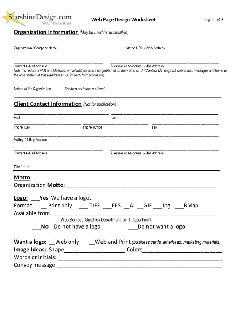 Fillable Online Web Page Design Worksheet Fax Email Print - pdfFiller