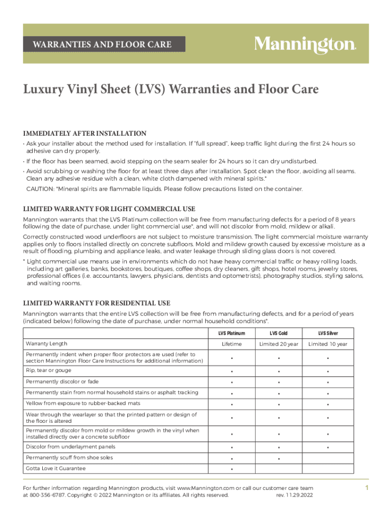 Fillable Online Luxury Vinyl Sheet (LVS) Warranties and Floor Care Fax ...