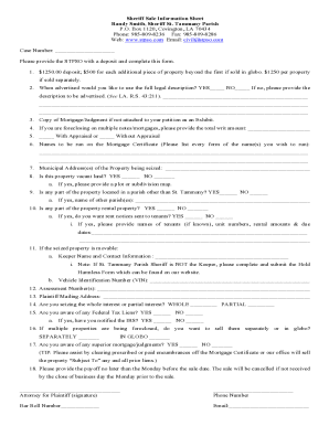 Fillable Online Sheriff Sale Information Sheet Randy Smith, Sheriff St ...