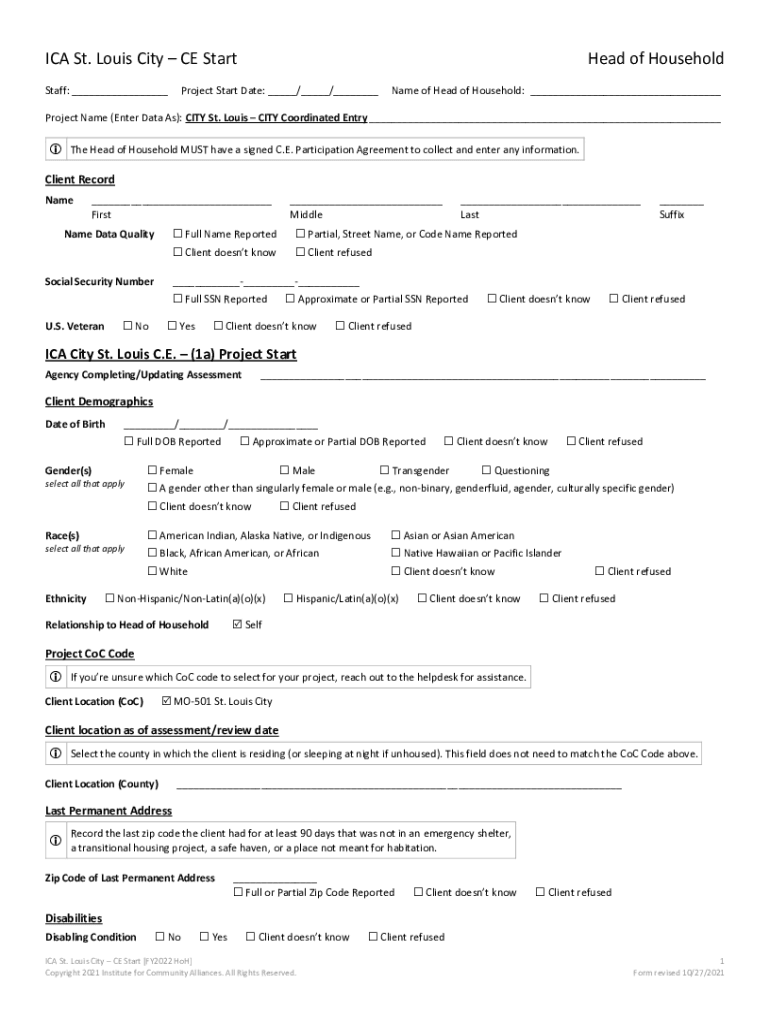 Fillable Online St. Louis City Continuum of Care - Coordinated Entry ...
