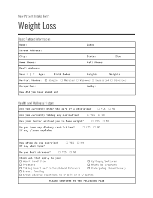 Fillable Online New Patient Weight Loss Intake FormNoNo Fax Email Print ...
