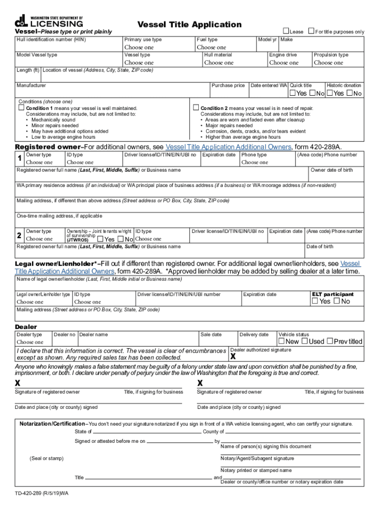 Fillable Online Vessel Title Application. Application to register and ...