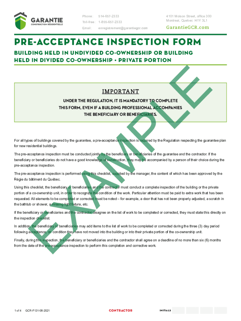 Fillable Online PRE-ACCEPTANCE inspection FORM Fax Email Print - pdfFiller