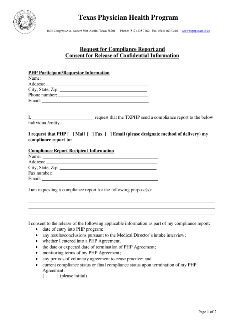 Fillable Online Request for Compliance Report and Consent for Release ...