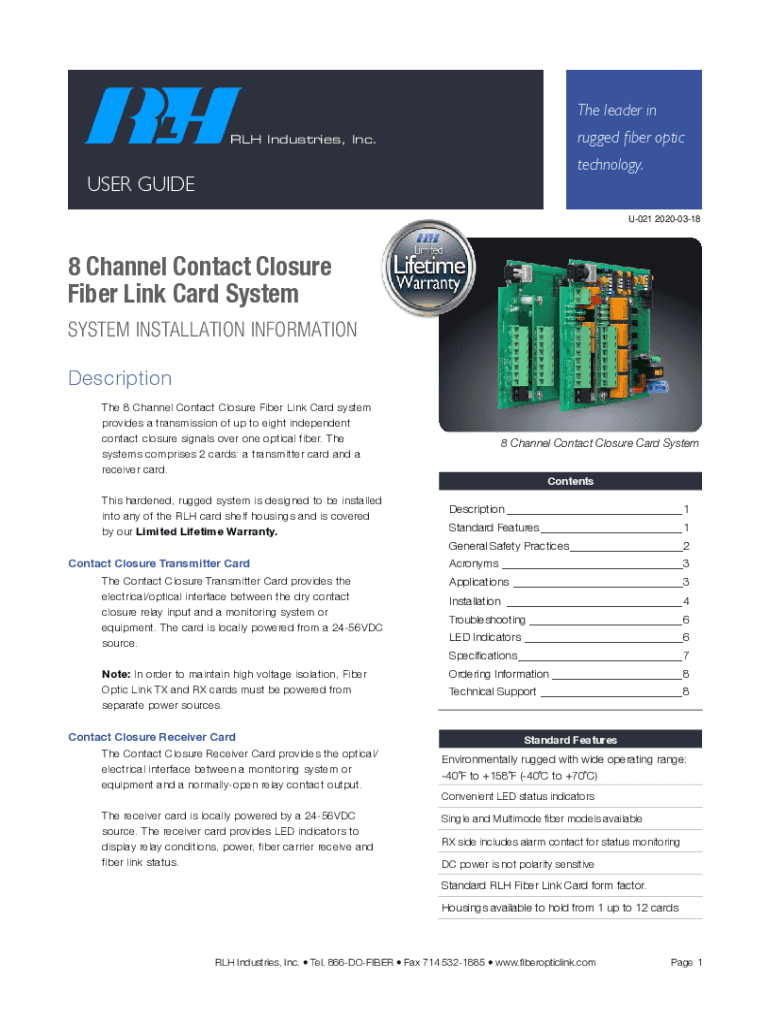 Fillable Online 8 Channel Contact Closure Fiber Link Card System Fax ...