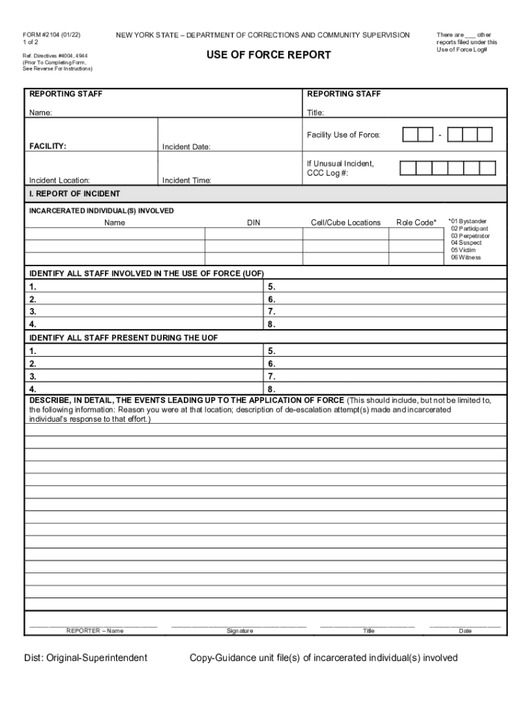 Fillable Online doccs ny USE OF FORCE REPORT Fax Email Print - pdfFiller