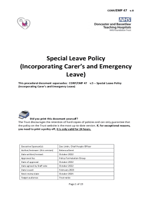 Fillable Online Special Leave Policy (Incorporating Carer's and ...