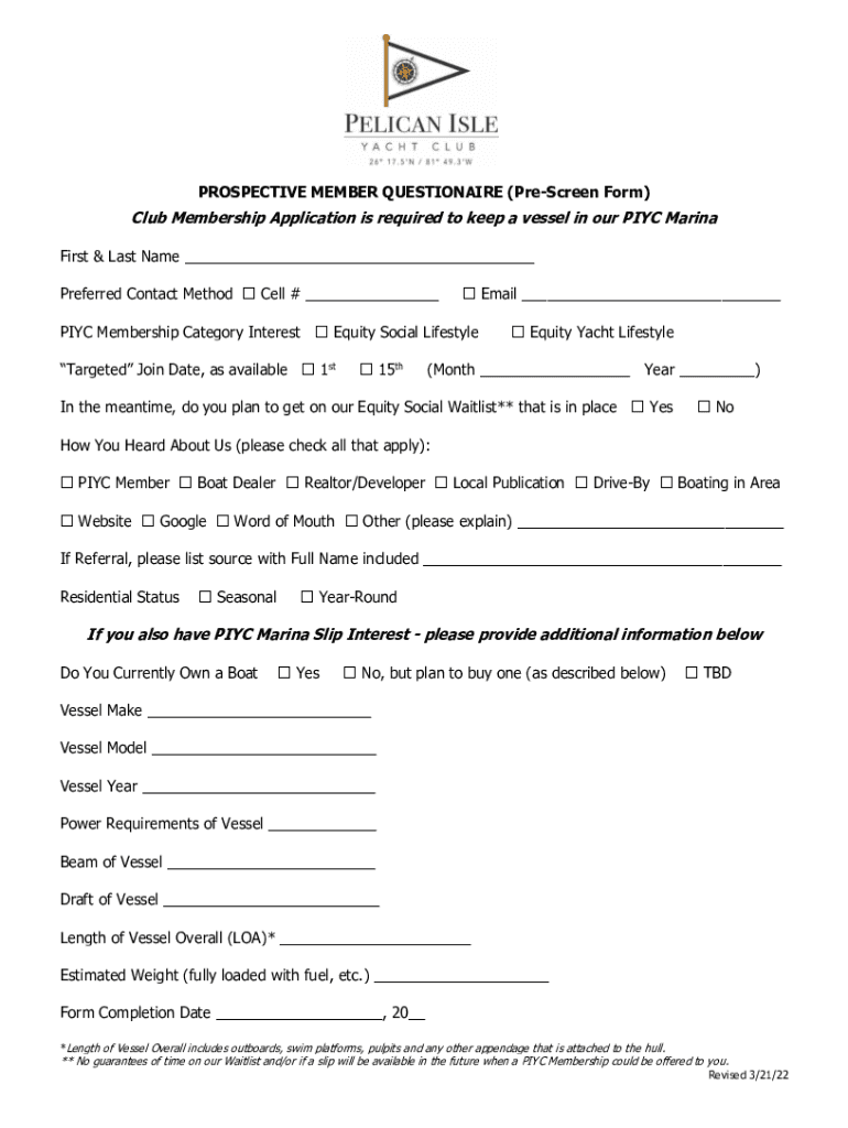 Fillable Online PROSPECTIVE MEMBER QUESTIONAIRE (Pre-Screen Form) Fax ...