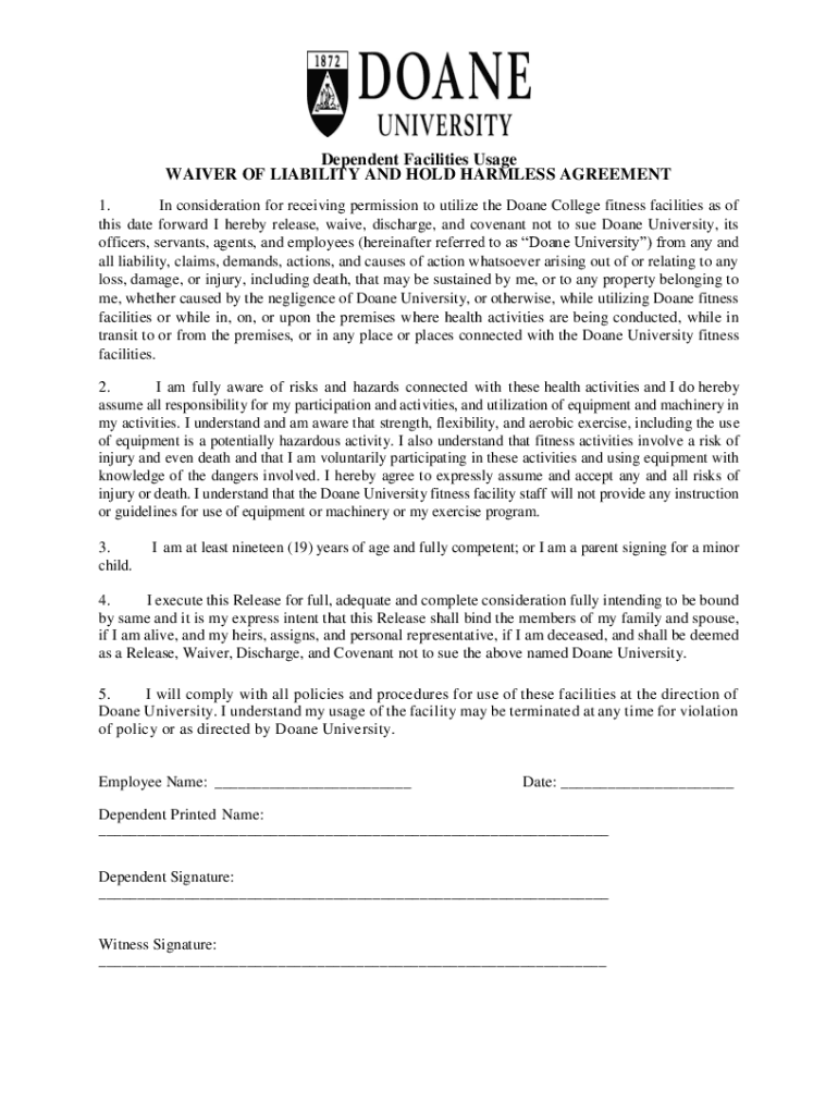 Fillable Online Waiver of Liability and Hold Harmless Agreement for ...