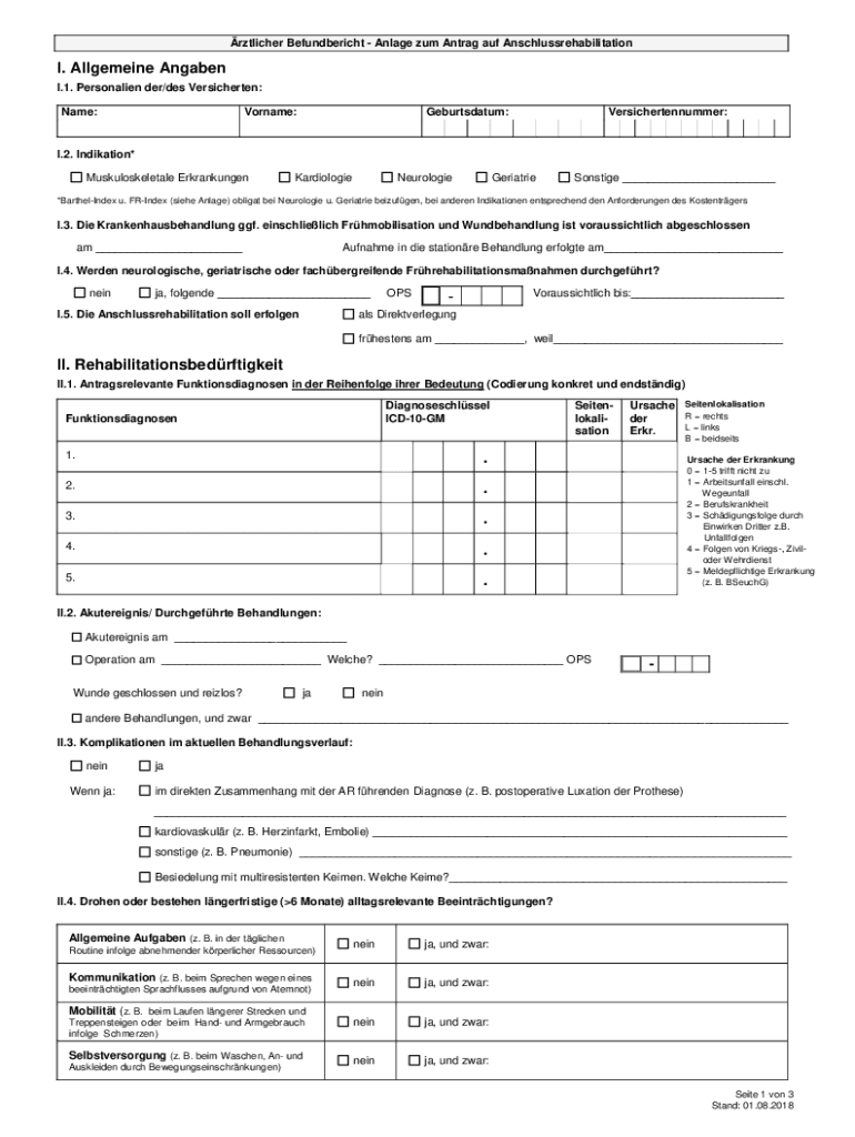 Ausfüllbar Online rztlicher Befundbericht - Anlage zum Antrag auf ... Fax Email Drucken - pdfFiller
