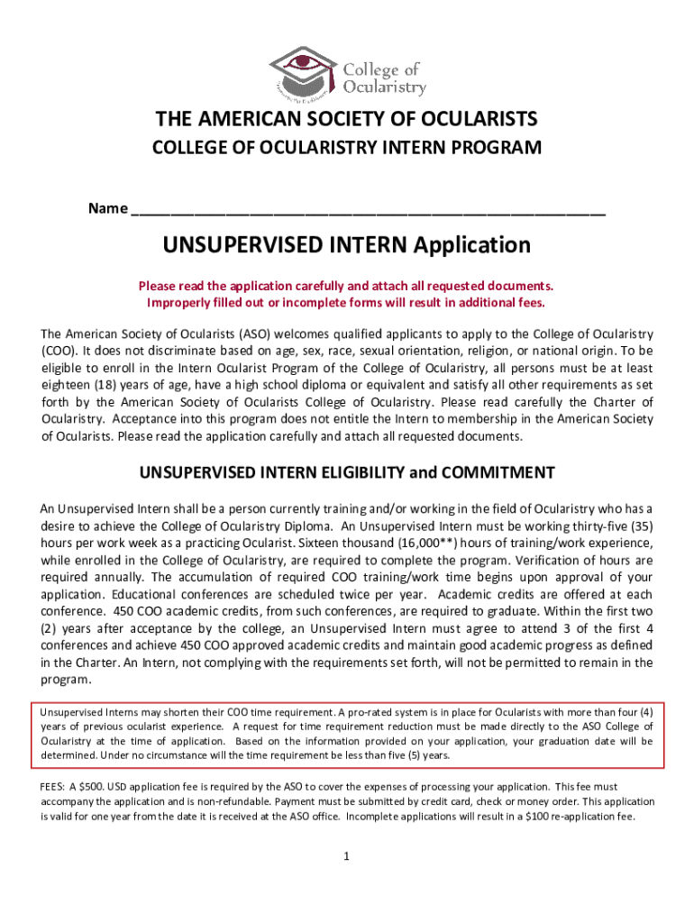 Fillable Online UNSUPERVISED INTERN Application Fax Email Print - pdfFiller