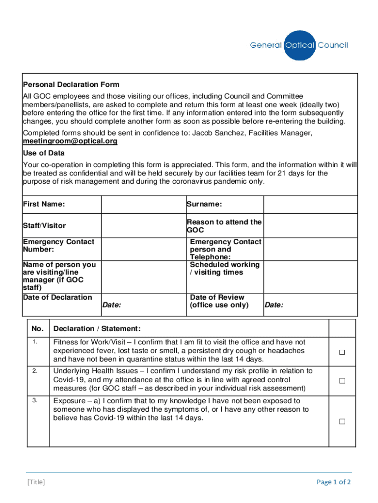 Fillable Online Title Page 1 of 2 Personal Declaration Form All GOC ... Fax Email Print - pdfFiller