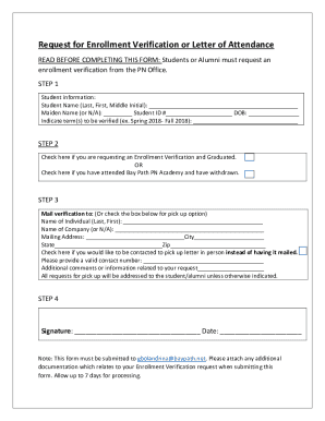 Fillable Online Request for Enrollment Verification or Letter of ...