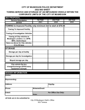 Fillable Online Towing Impound Bid Sheet Fax Email Print - pdfFiller